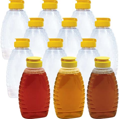 Avant Grub Easy Squeeze Flip Top 12 Oz Empty Plastic Honey Bottles And