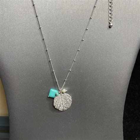 Jewelry Lia Sophia Faux Pearl Turquoise Silver Leaf Pendant 1619