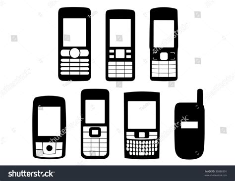 Illustration Seven Different Mobile Phone Silhouettes Stock Vector