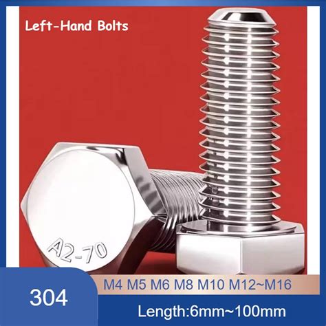 304 Stainless Steel Hex Head Left Hand Bolts Reverse Thread Anti