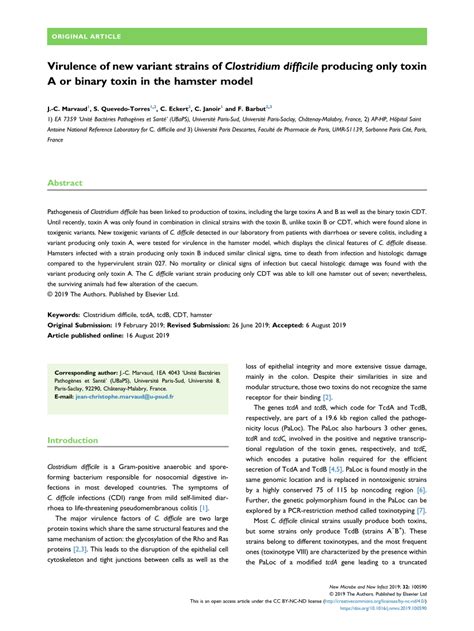 Pdf Virulence Of New Variant Strains Of Clostridium Difficile Producing Only Toxin A Or Binary