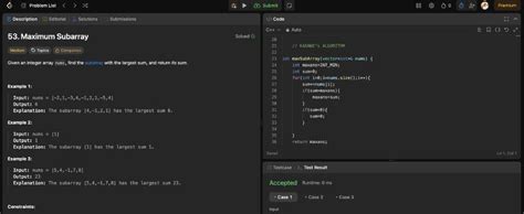 30daysofleetcode Leetcode Kadanealgorithm Problemsolving Dsa