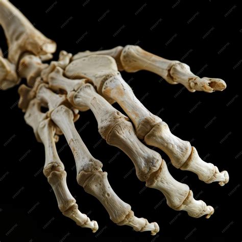 Detailed View Of A Human Hand Skeleton Model On Black Background