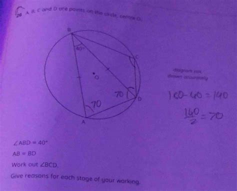 Solved 26 A B C And D Are Points On The Circle Centre O Diagram