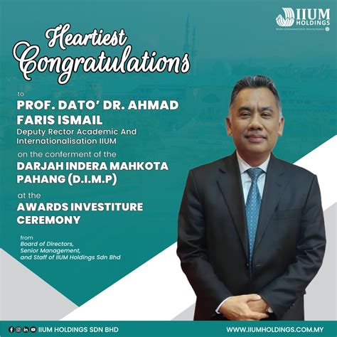 Prof Dr Ahmad Faris Bin Ismail Terima Darjah Kebesaran Darjah Indera Mahkota Pahang Yang