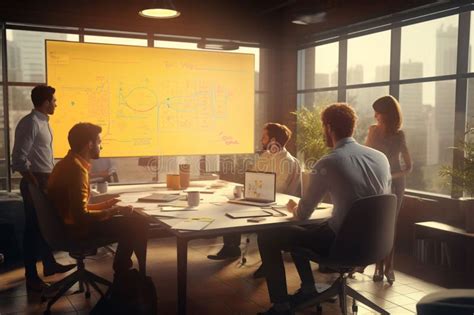 Team Meeting With A Whiteboard And Sticky Notes Stock Illustration Illustration Of Table