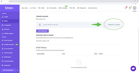 Snov Io LinkedIn Add On Billing