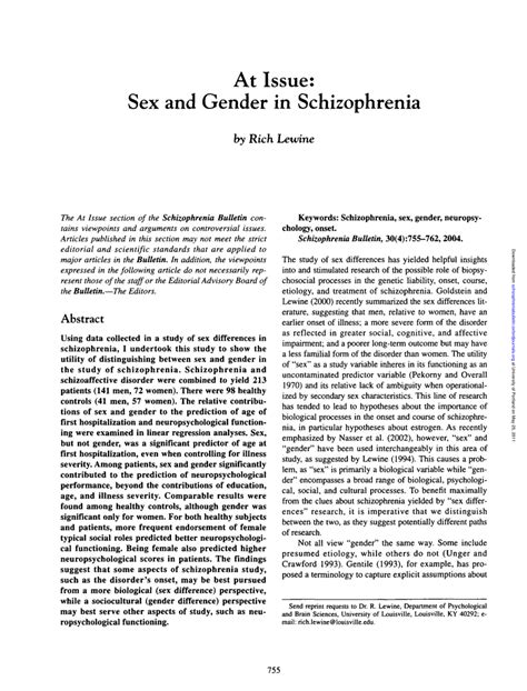 Pdf At Issue Sex And Gender In Schizophrenia