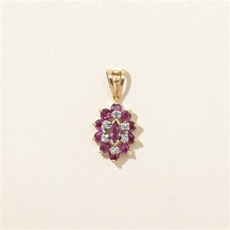 Ruby And Diamond Marquise Cluster Pendant 038ctw 003ctw