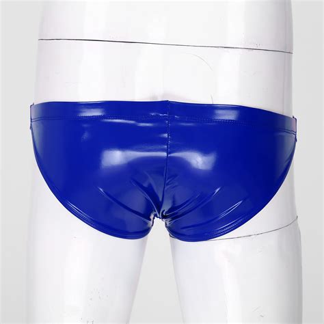 Mens Wet Look Pvc Leather Low Rise Bikini Briefs Underwear Swimming
