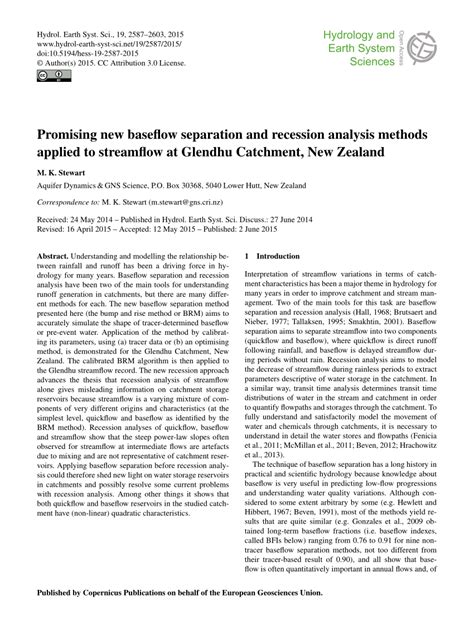 Pdf Promising New Baseflow Separation And Recession Analysis Methods