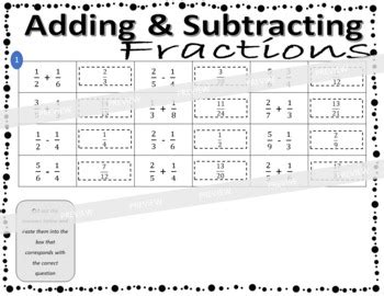 Adding And Subtracting Fractions Matching Activity Cut And Paste