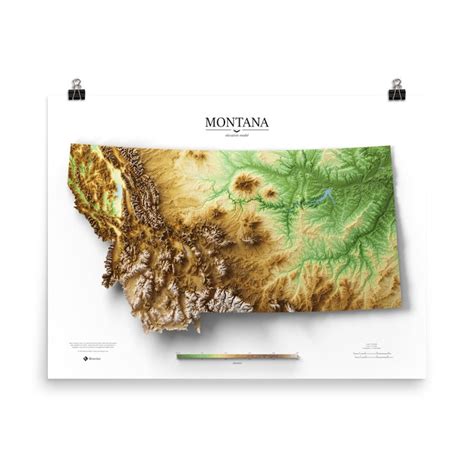 Montana Elevation Map Poster Etsy
