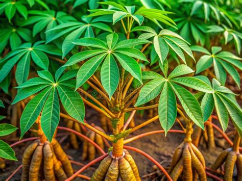 Detailed Thai Cassava Root Leaf And Stem Closeup A Comprehensive Visual