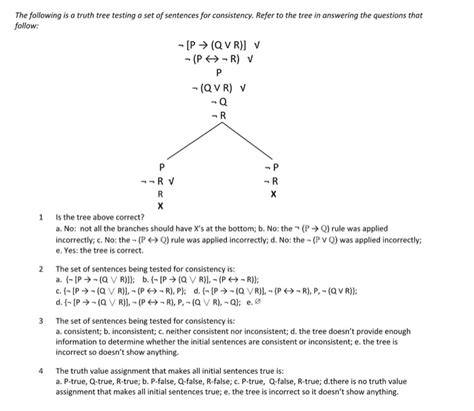 solved the following is a truth tree testing a set of