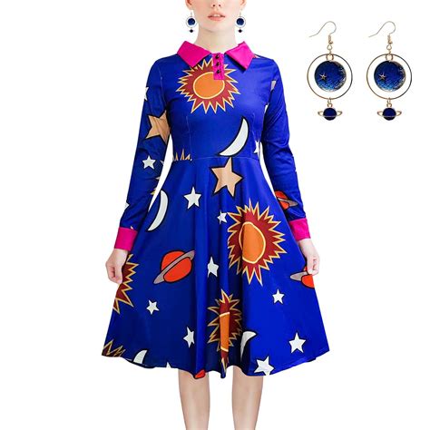 Halloween Womens Planets Stars Moon Solar System Dress Cosplay Costume