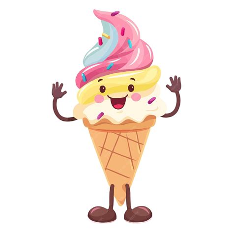 Premium Vector A Happy Funny Ice Cream Cartoon Character With Arms