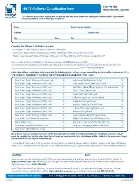 Fillable Online State Of Michigan 401k Plan Rollover Contribution