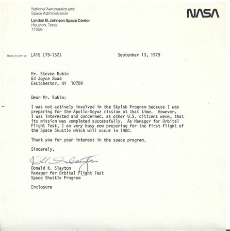 Astronaut Deke Slayton Typed Letter Signed Ebay