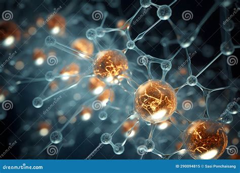 Microscopic Of Neuron Brain Cell Network Interconnected Nerve Cells With Electrical Pulses