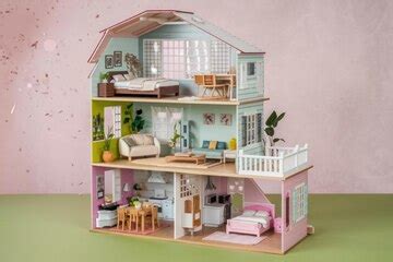 A Multi Level Dollhouse With Various Rooms And Furniture Premium Ai