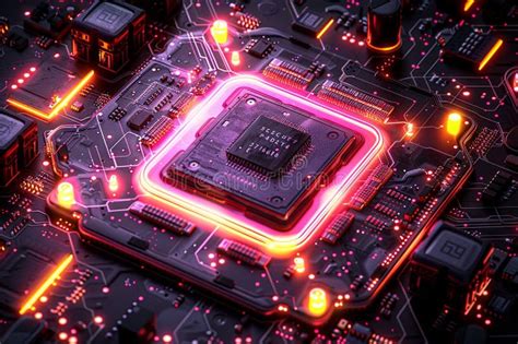 Hardware Chip Isolated On Black Background Electrical Circuit Board Rendering Abstract Computer