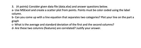 Solved 3 4 Points Consider Given Data File Dataxlsx