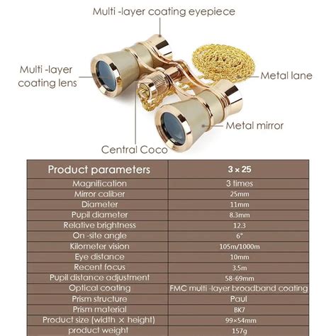 Vintage Metal Binoculars For Movie Viewing Foldable Opera Glasses Binoculars With Chain Optical