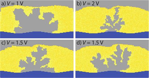 simulated filament shapes for cell voltages of a 1 v b 2 v and