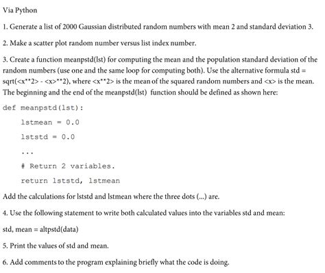 Solved Via Python Generate A List Of Gaussian Chegg