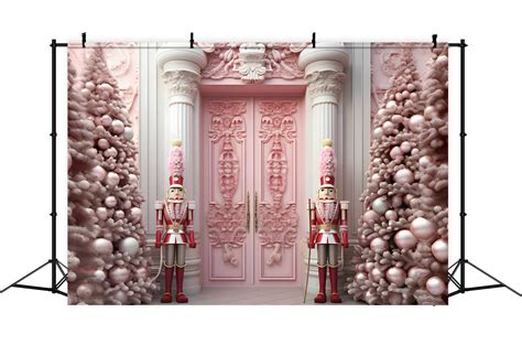 Nutcracker Christmas Pink Door House Backdrop Rr6 47