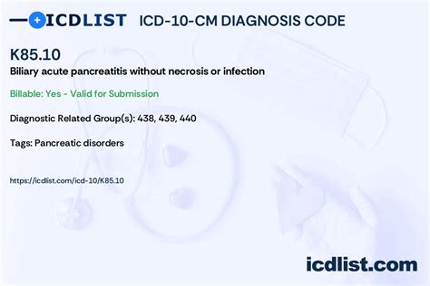 Icd 10 Cm Diagnosis Code K8510 Biliary Acute Pancreatitis Without