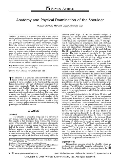 Anatomy And Physical Examination Of The Shoulder Pdf Arm Shoulder
