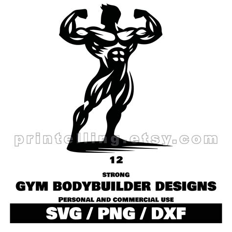 Bodybuilder Svg Png Dxf Bundle 12 Clipart Designs For Gym And Fitness Branding Decor T