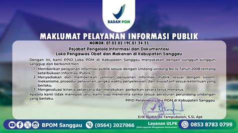 Standar Layanan Ppid Balai Pom Di Sanggau