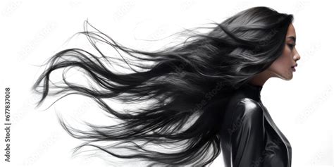 Stunning Asian Woman With Long Black Hair Glossy Wavy Beautiful Hair