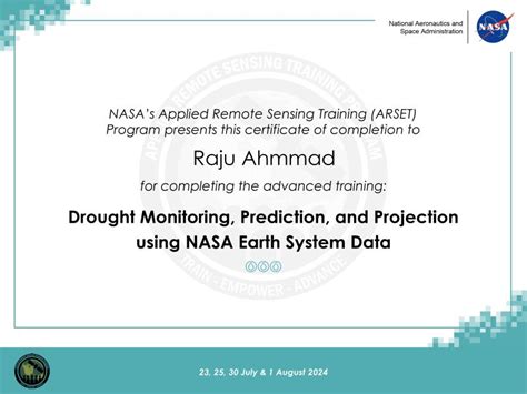 Raju Ahmmad On Linkedin Nasa Arset Remotesensing Drought Certificate