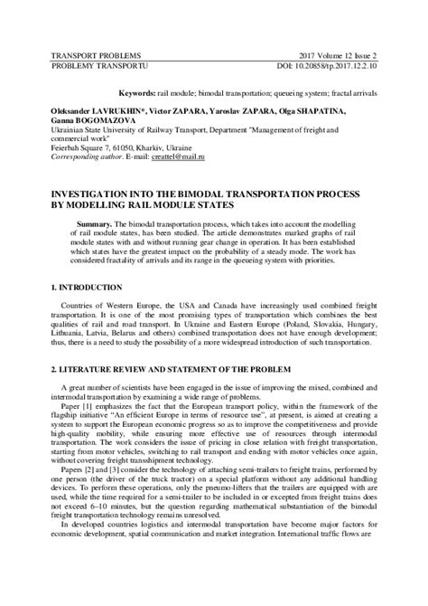 Pdf Investigation Into The Bimodal Transportation Process By