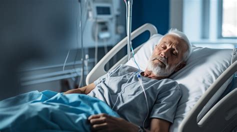 Sick Male Patient In Hospital Bed Recovering From Illness While Lying