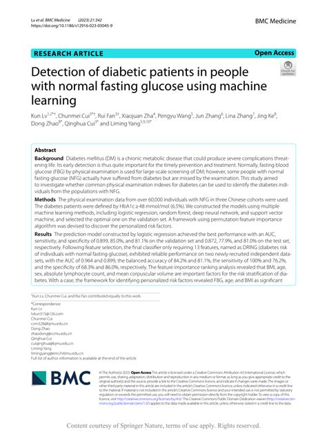 Pdf Detection Of Diabetic Patients In People With Normal Fasting