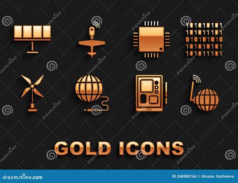 Set Social Network Binary Code Graphic Tablet Wind Turbine Processor With Microcircuits Cpu