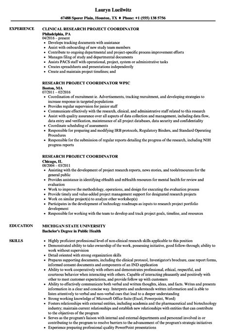 Research Project Coordinator Resume Samples Velvet Jobs
