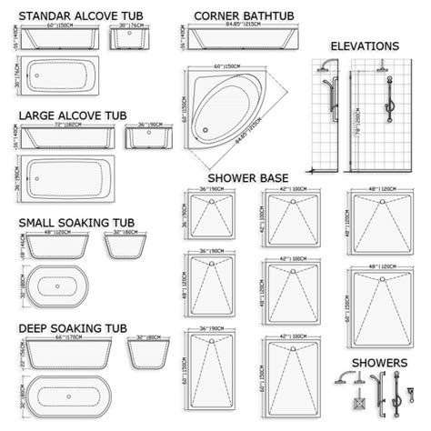 Bathroom Showers And Bathtubs Cad Blocks Autocad Dwg