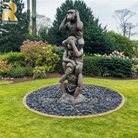 Bronze Three Wise Monkeys Statue Sitting On Bench Relong Art Sculpture