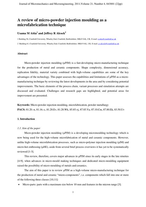 Pdf A Review Of Micro Powder Injection Moulding As A Microfabrication Technique