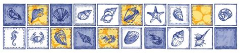Seashell Nautical Tile Set Vector Azulejo Blue Yellow Conch Kit Hand Drawn Watercolor Antique
