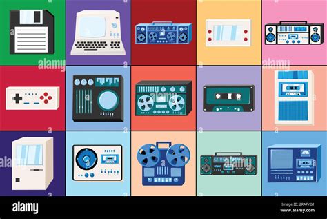 Set Of Icons Old Retro Vintage Hipster Tech Electronics Cassette Audio