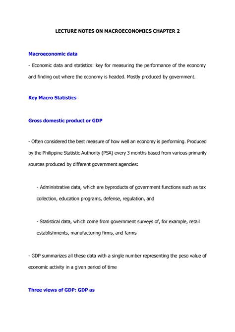 Lecture Notes On Macroeconomics Chapter 2 Lecture Notes On