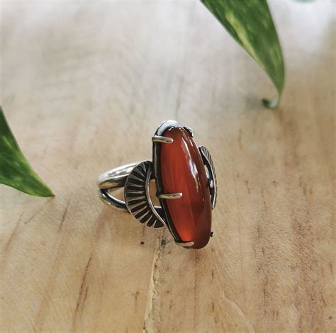 Carnelian Ring Blue Flame Handcrafted