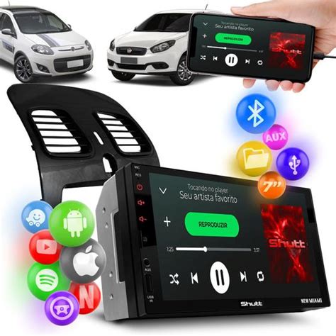 Central Multimídia Grand Siena 13 A 21 2 Din 7 Espelha Android Ios New Miami Moldura Black